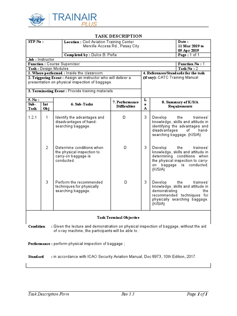 Task Description - Physical Inspection of Baggage | PDF