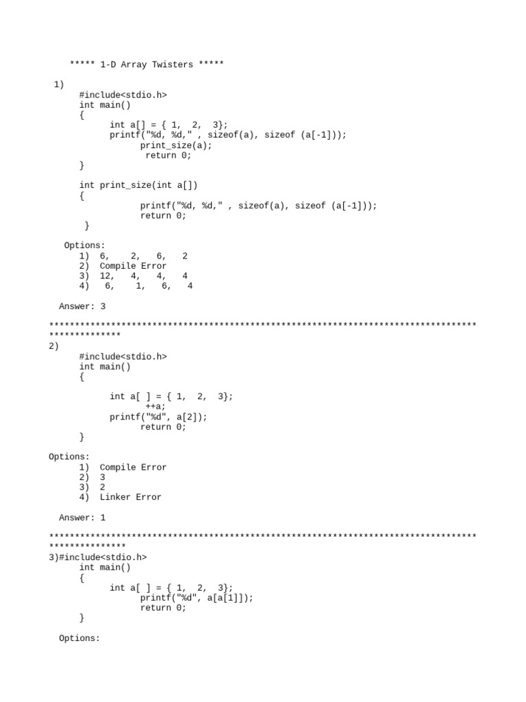 1-D Array Twisters BlackBook Questions | PDF | Software | Systems Engineering