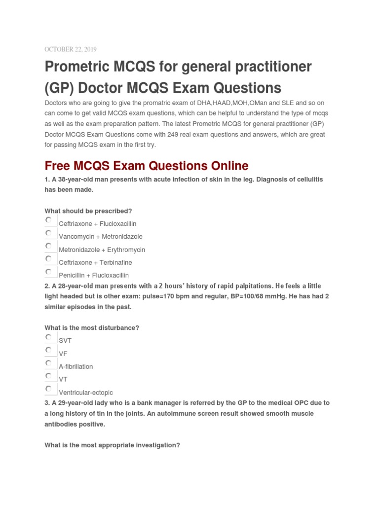Prometric MCQS For General Practitioner (GP) Doctor MCQS Exam Questions ...