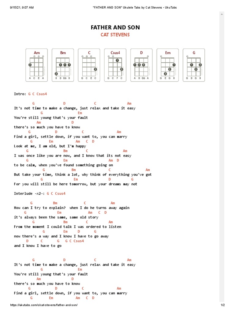 Father And Son Easy Ukulele Songs Acoustic Guitar Chords Father & Son