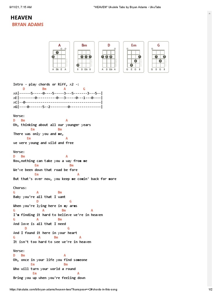 Heaven Bryan Adams Guitar Chords