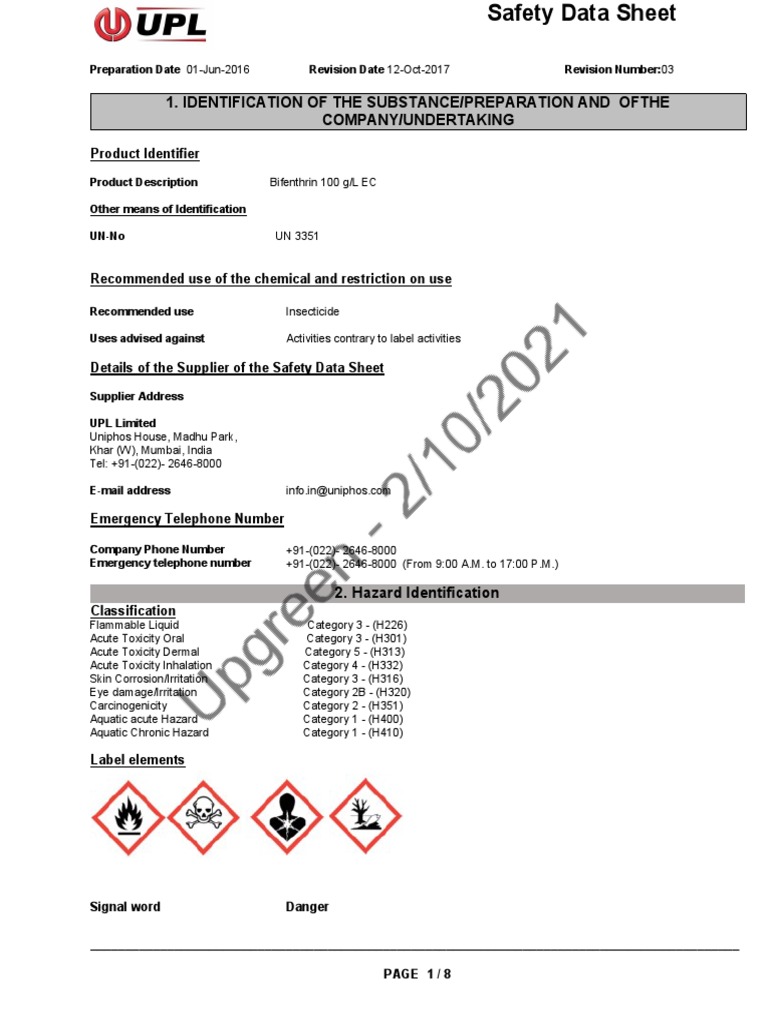 REVANCHA-10-EC-BIFENTHRIN SafetyData Sheet | PDF | Firefighting | Toxicity
