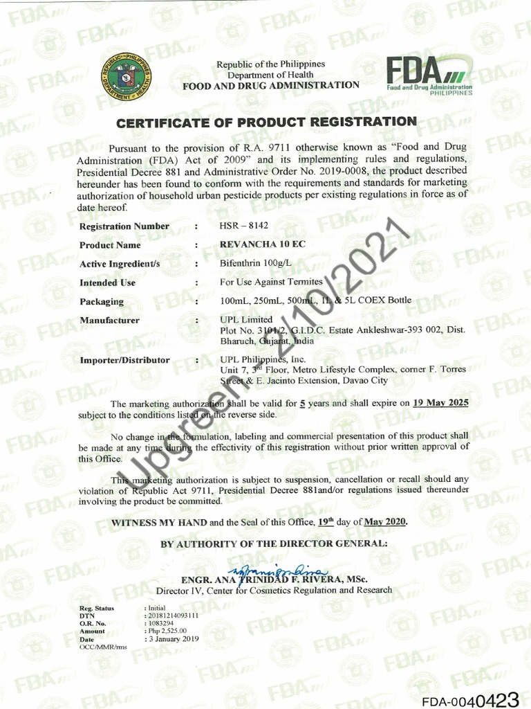 Revancha 10 Ec Bifenthrin CPR May 192025 | PDF