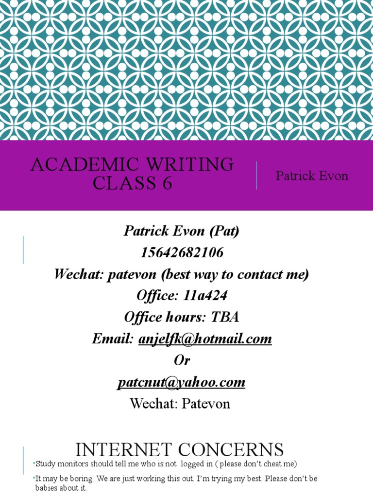 Academic Writing Class 6: Patrick Evon | PDF | Statistics | Sampling ...