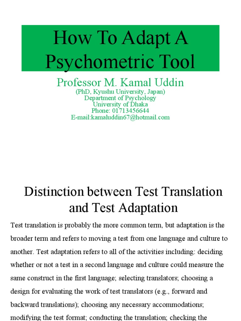 Module 8 - How To Adapt A Psychometric Tool | PDF | Validity ...