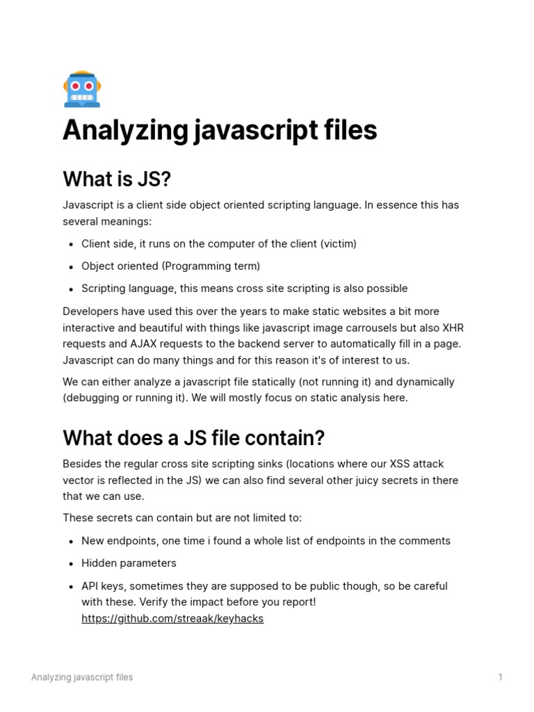 Analyzing Javascript Files Pdf Java Script Computer Programming