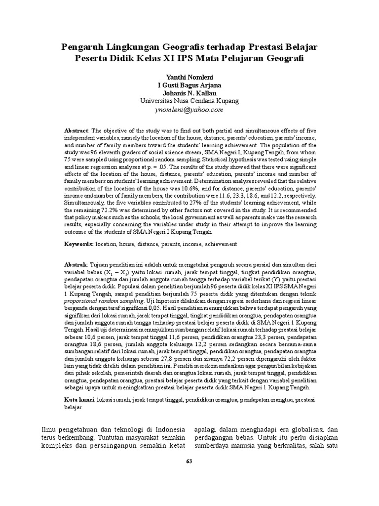 ID Pengaruh Lingkungan Geografis Terhadap P | PDF | Cognition | Statistics