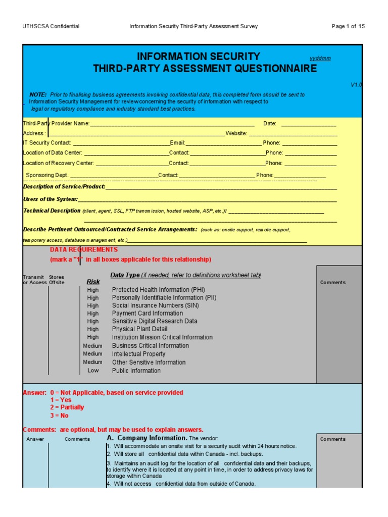 3rd Party Outsourcing Information Security Assessment Questionnaire V1 ...