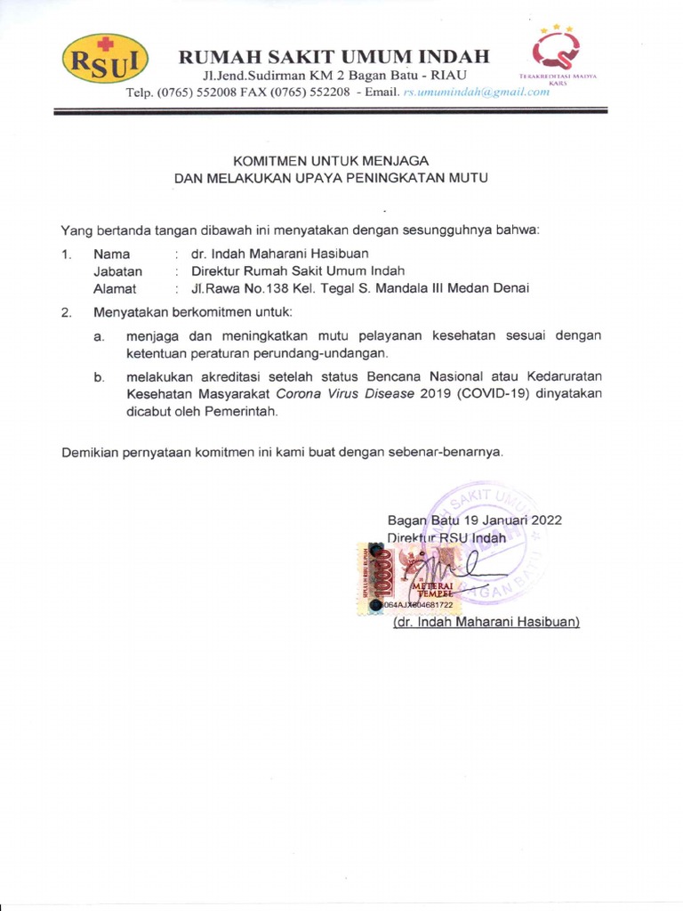 Surat Komitmen Upaya Peningkatan Mutu | PDF