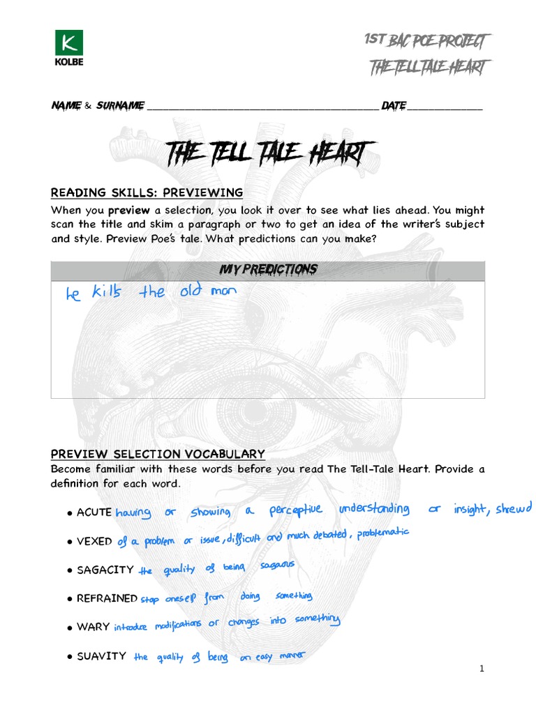 06 Poe Project The Tell Tale Heart Worksheet | PDF