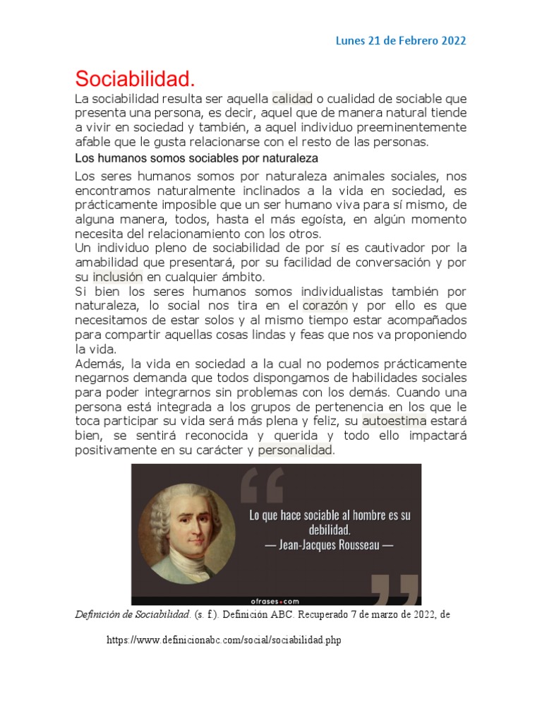 Importancia de la Sociabilidad Humana | PDF