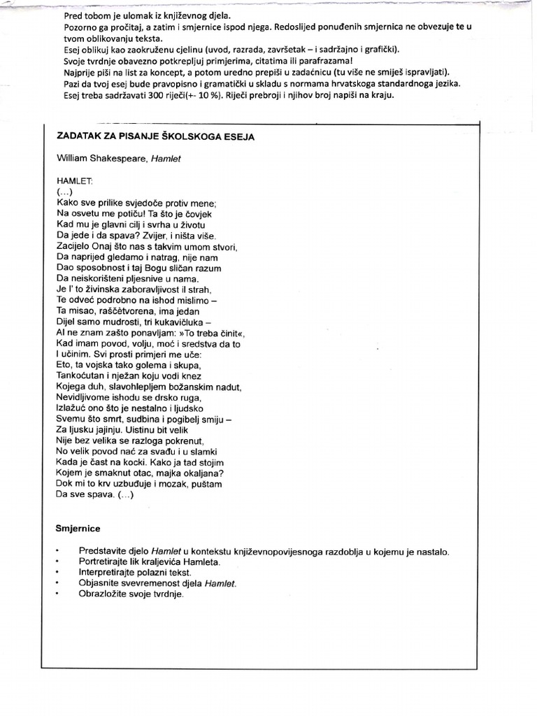 Hamlet, Esej Sa Smjernicama | PDF