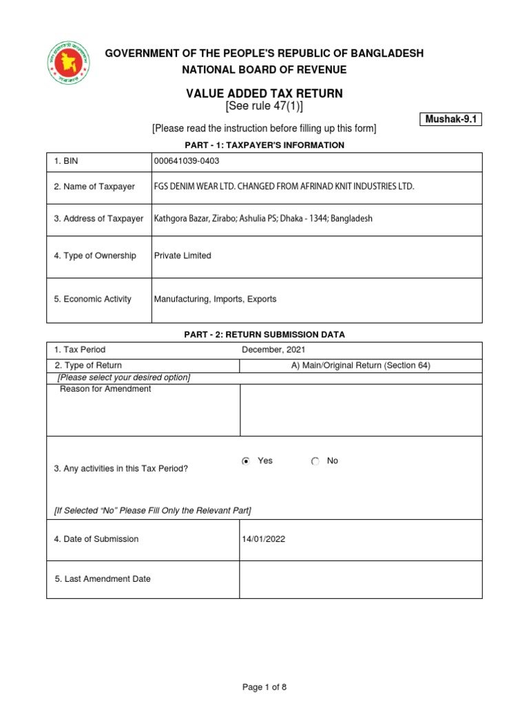Mushak 9.1 VAT Return Form Guide | PDF | Value Added Tax | Taxes