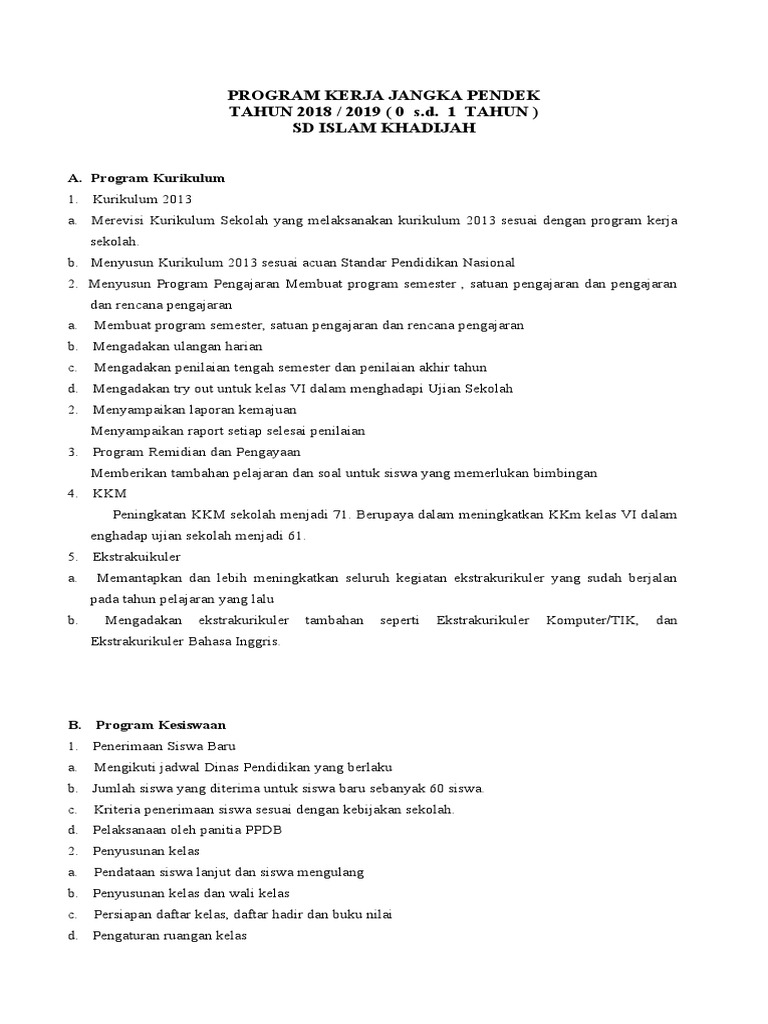 Program Kerja Jangka Pendek | PDF