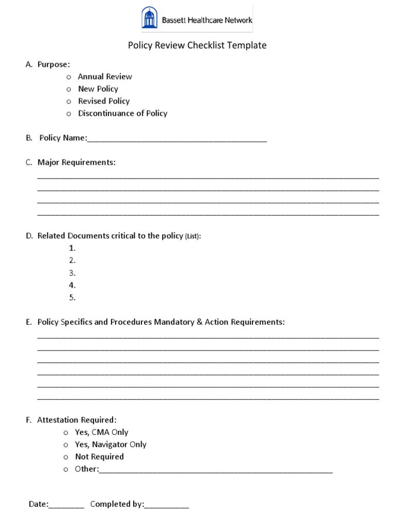 Policy Review Checklist Policy Template | PDF