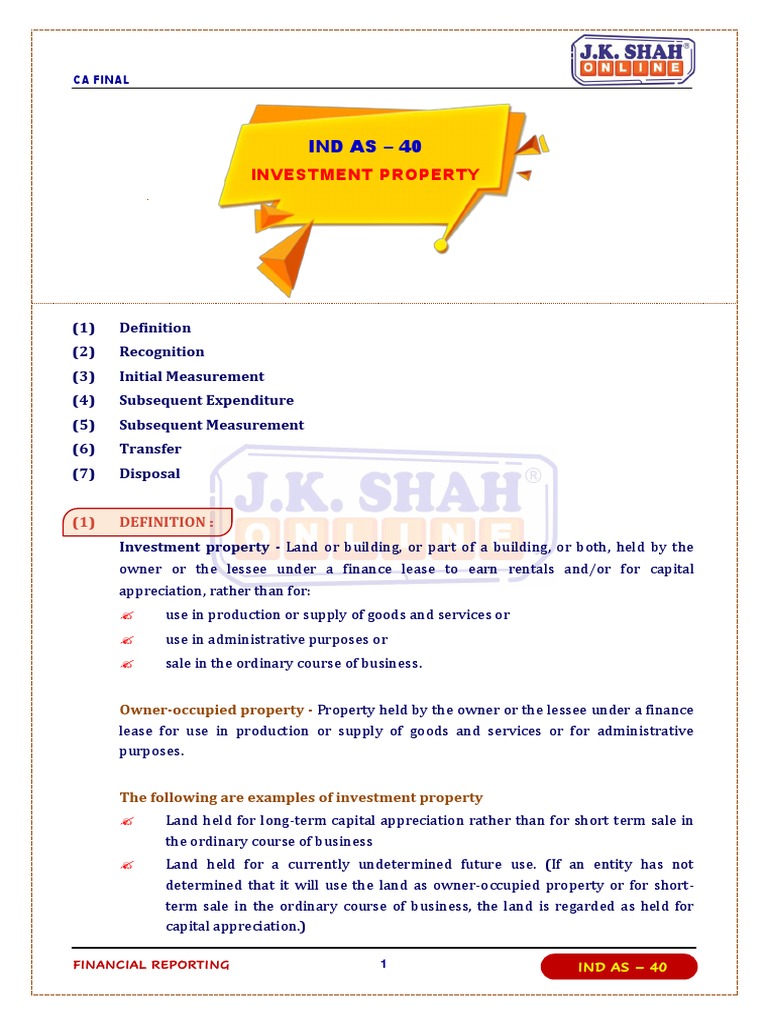 IND AS - 40 - INVESTMENT PROPERTY Revision | PDF | Finance & Money ...