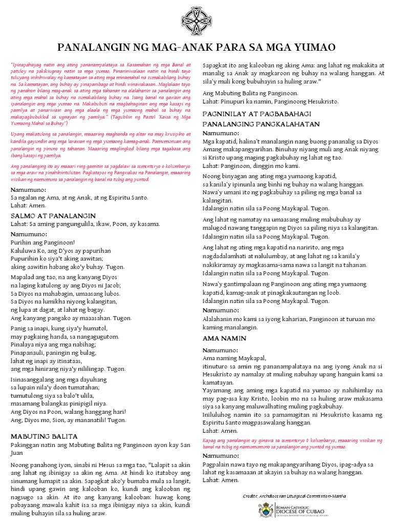 Panalangin NG Mag-Anak para Sa Mga Yumao - Cubao Dmla | PDF