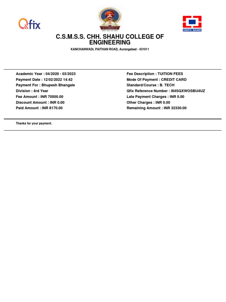 Qfix-Payment-Receipt-Tuition Fees | PDF