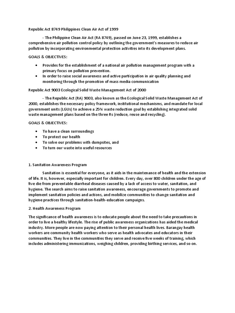 Republic Act 8749 Philippines Clean Air Act of 1999 | PDF
