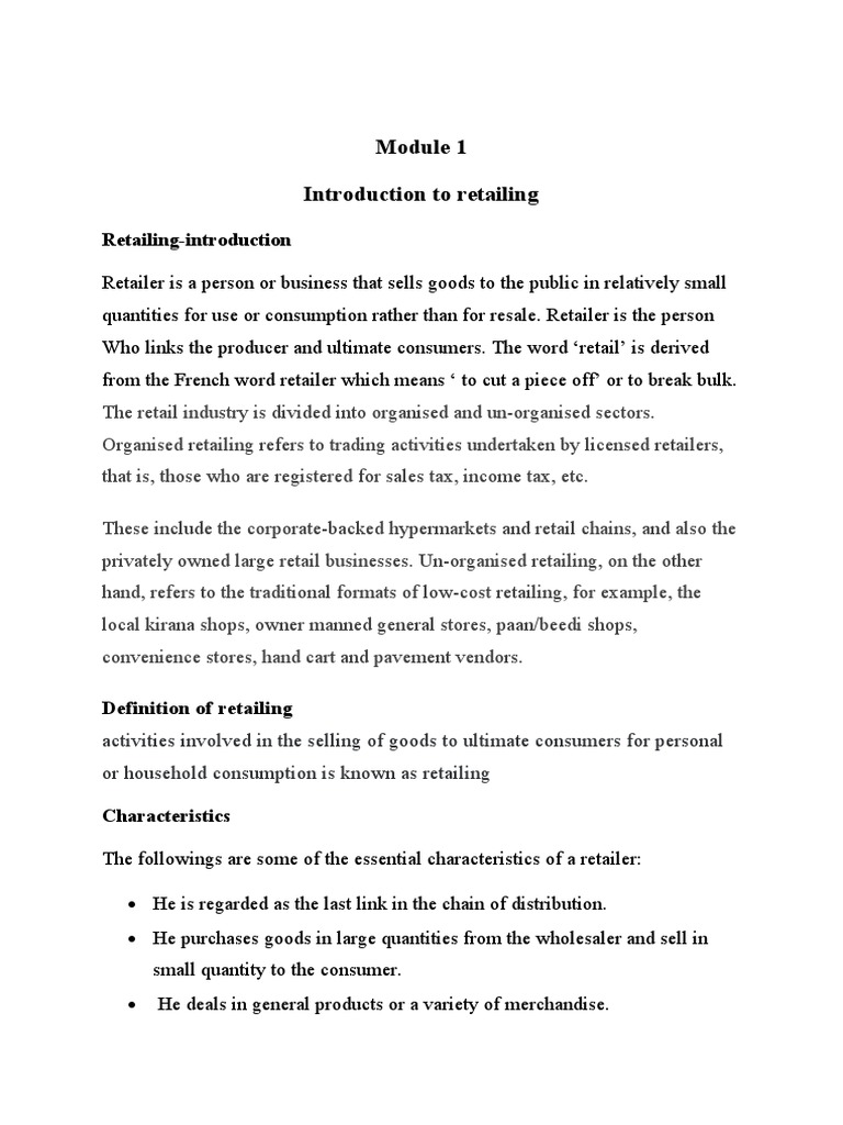 Introduction To Retailing | PDF | Retail | Business