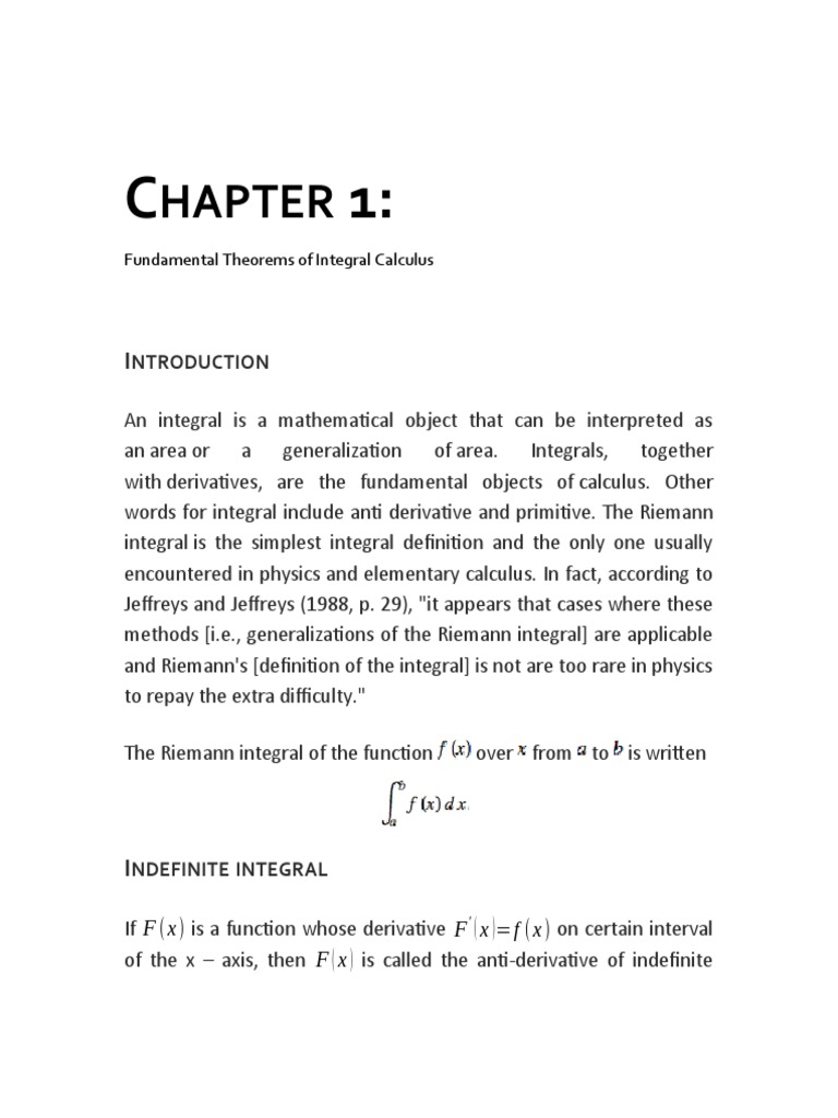 Chapter 1 - Fundamental Theorem of Integral Calculus | PDF | Integral | Calculus