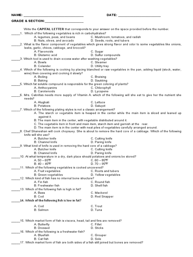 2ND QTR Cookery 10 Pre-Test - Periodical Test | PDF