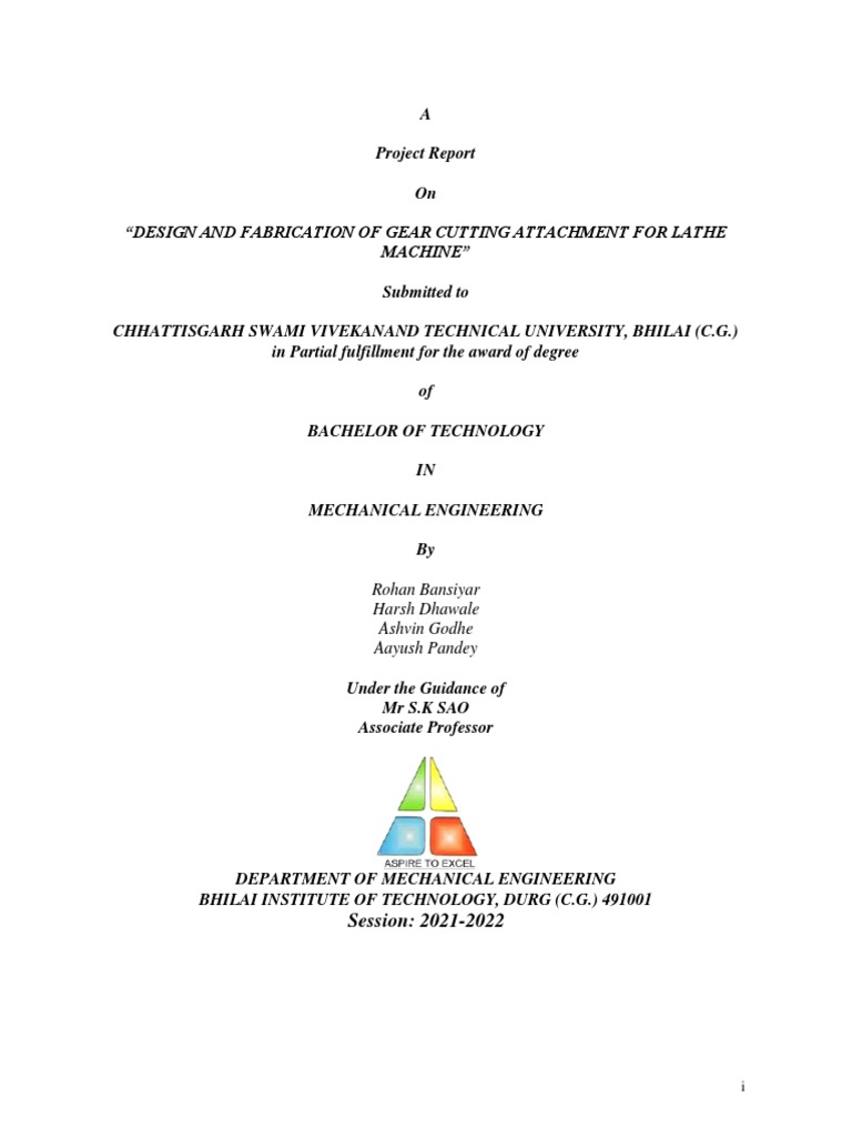 Minor Project Report | PDF | Gear | Screw