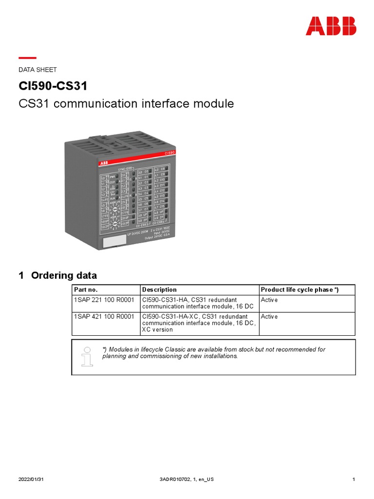 3ADR010702, 1, en - US, CI590-CS31 - Data - Sheet | PDF | Power Supply ...