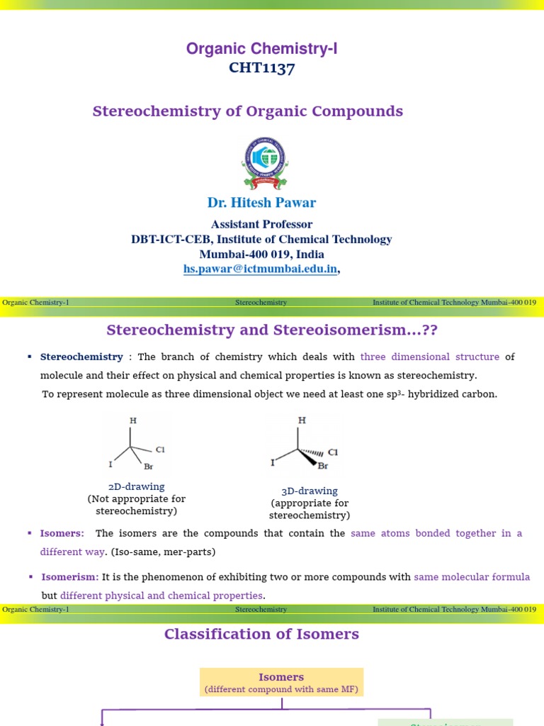 Part-1 Stereochemistry of Organic Compounds | PDF | Isomer ...