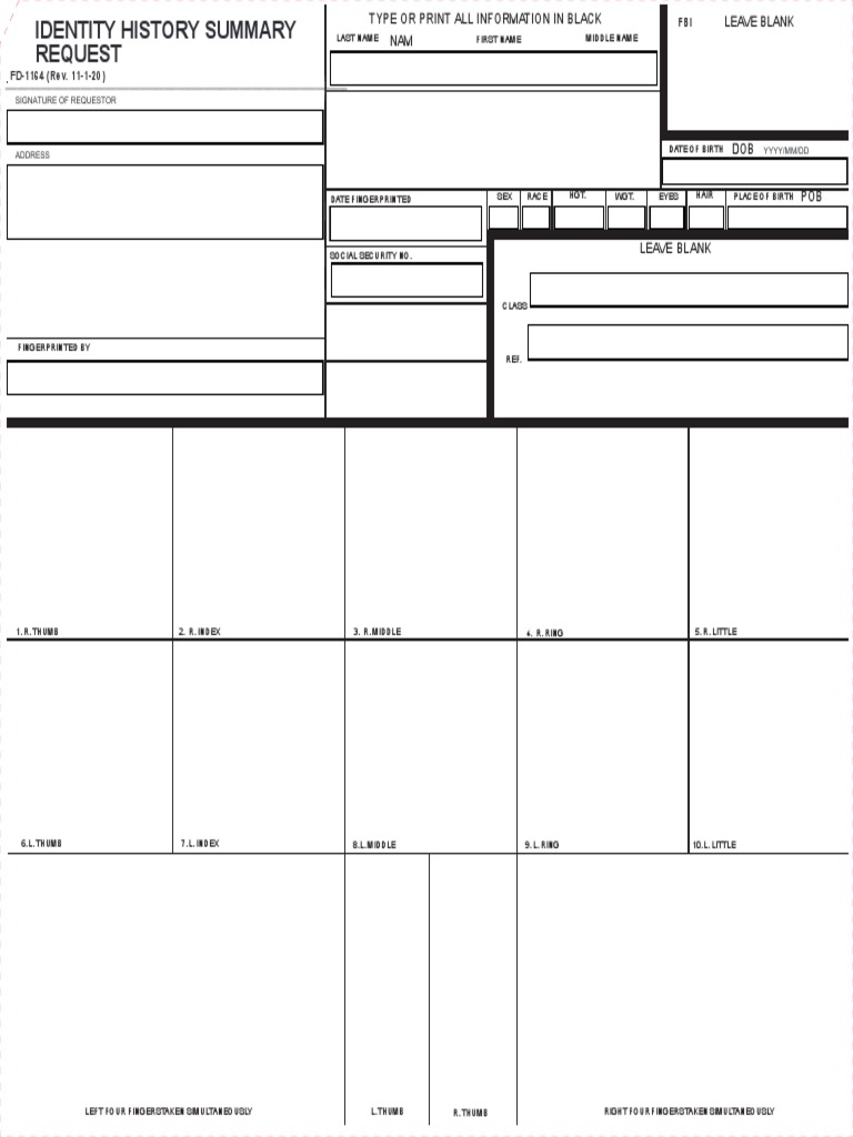 FD 1164 Identity History Summary Request 110120 | PDF | Fingerprint ...
