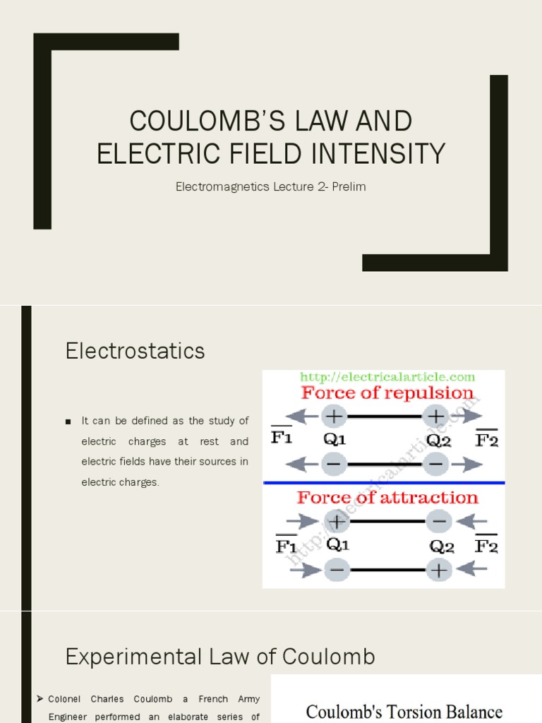 Coulomb'S Law and Electric Field Intensity: Electromagnetics Lecture 2 ...