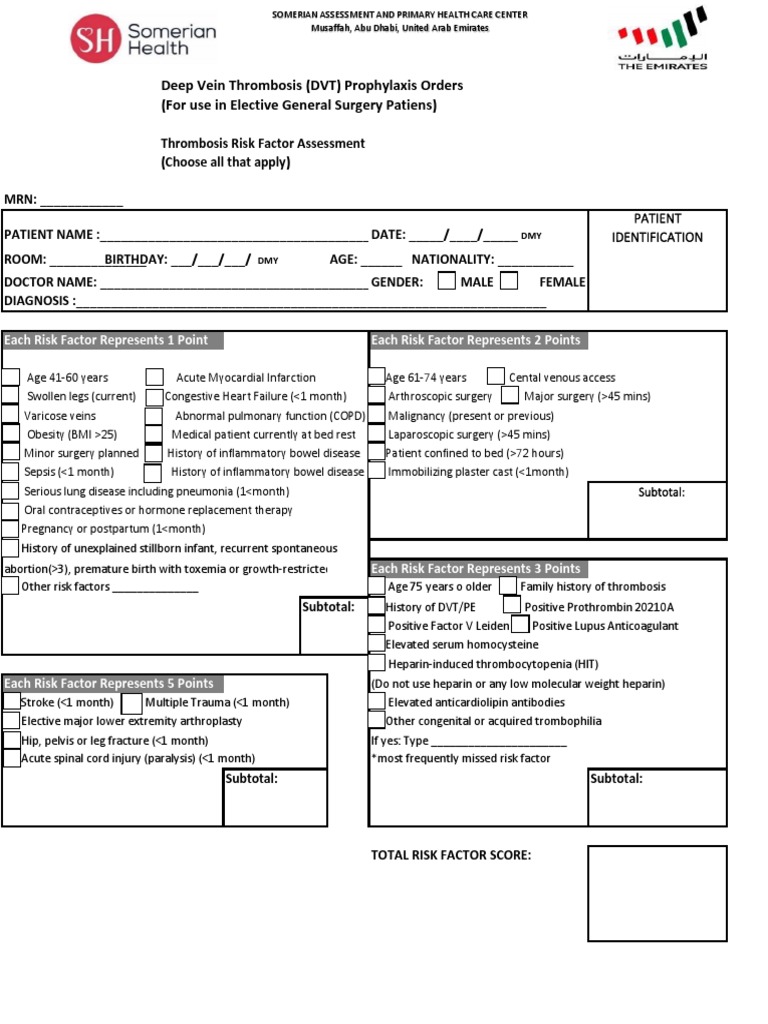 Deep Vein Thrombosis (DVT) Prophylaxis Orders (For Use in Elective ...