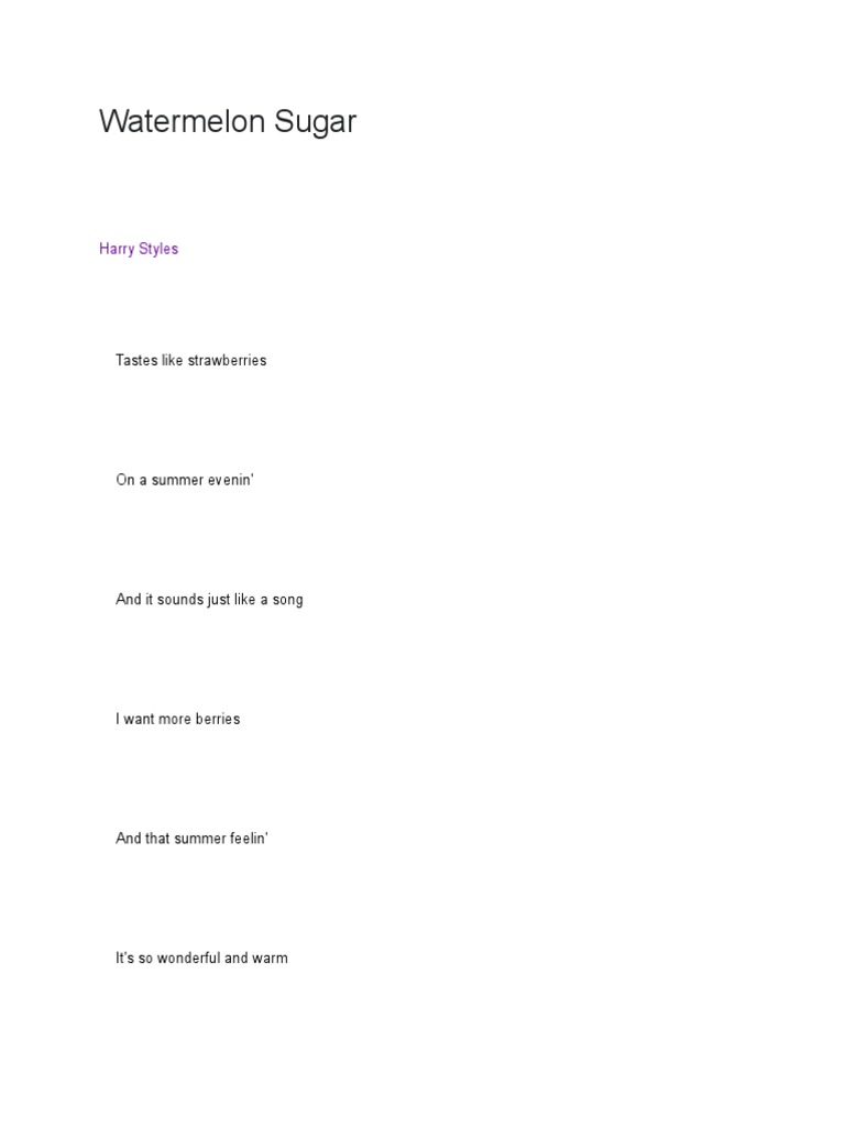 Harry Styles - Watermelon Sugar Lyrics | PDF