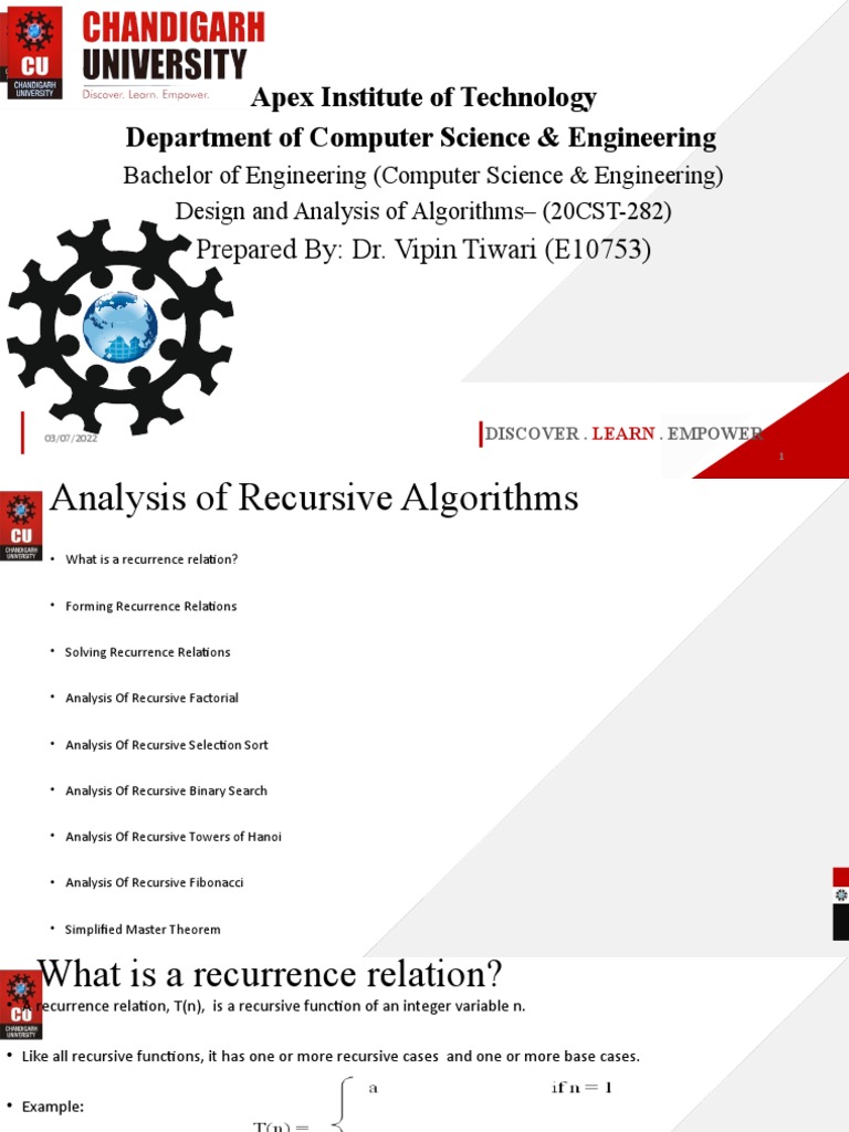 Apex Institute of Technology Department of Computer Science & Engineering | PDF | Recurrence ...
