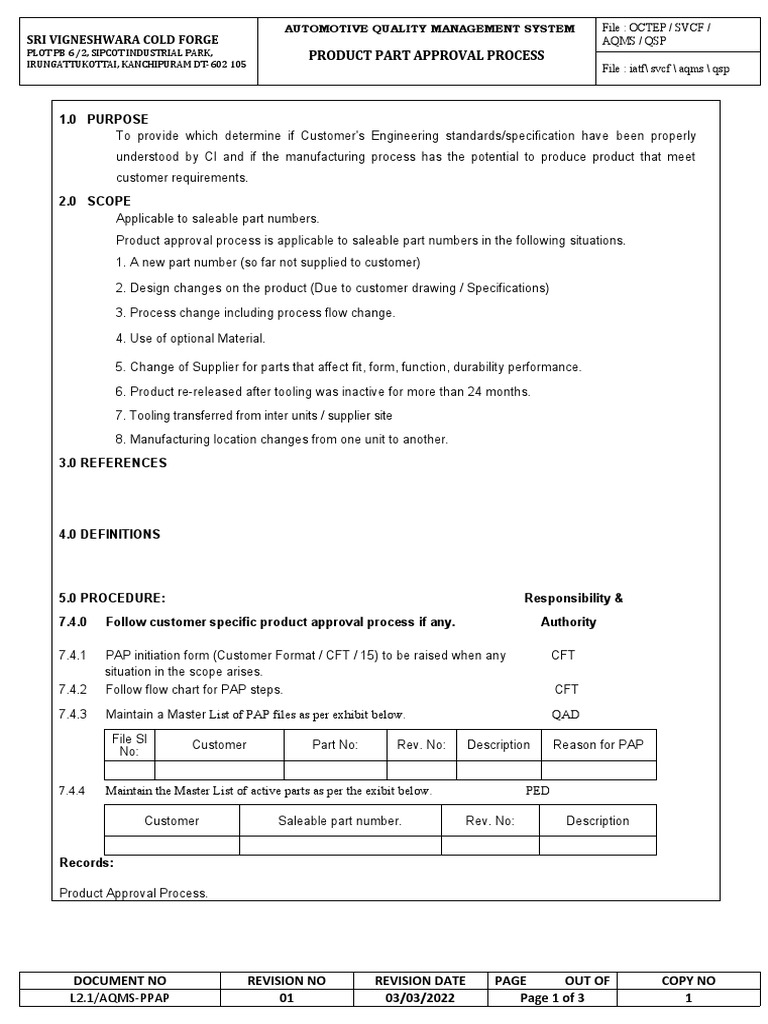 Product Part Approval Process: Automotive Quality Management System ...