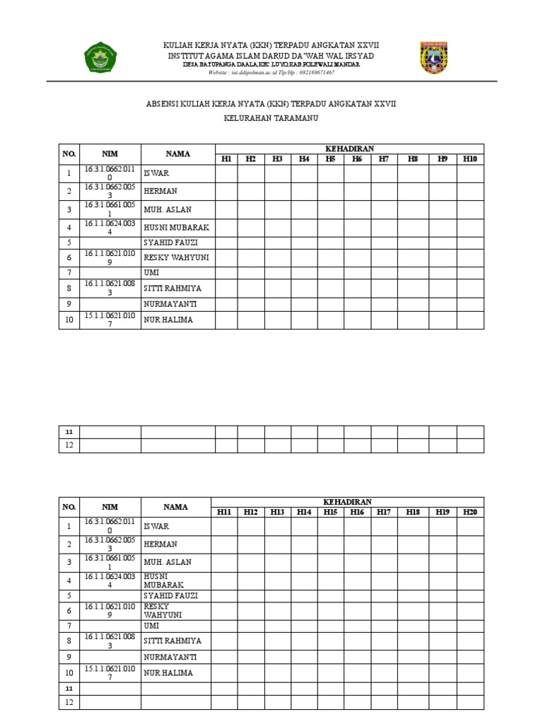 Absen KKN Print | PDF