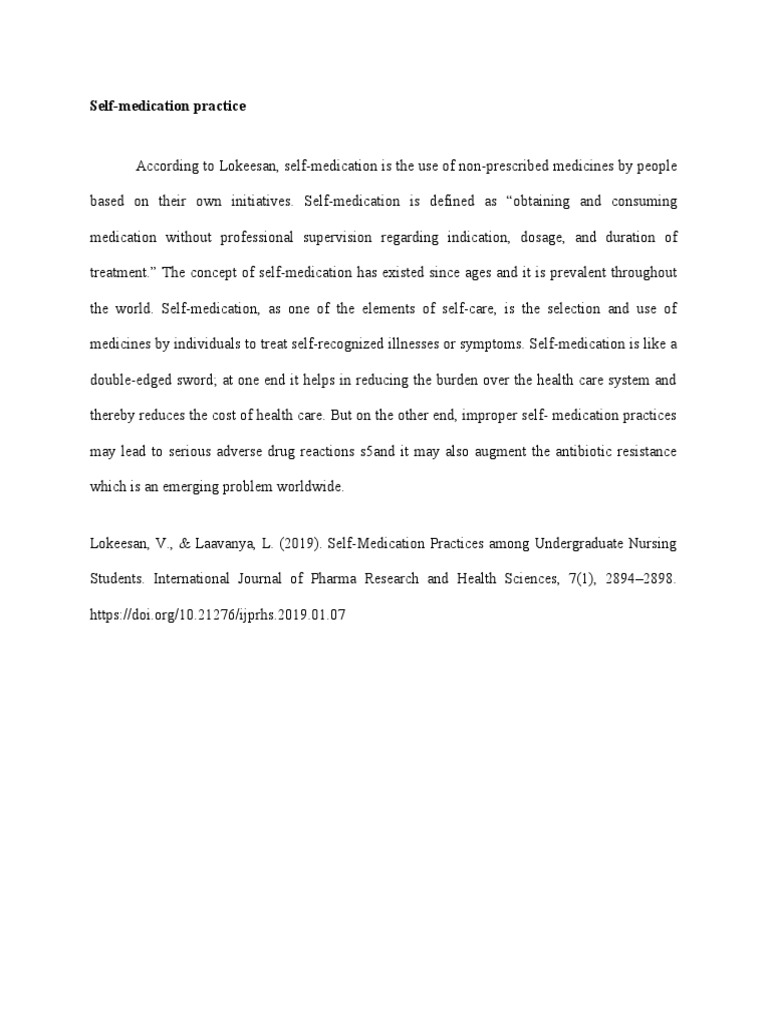 Self Medication Practice | PDF | Health Care | Substance Dependence