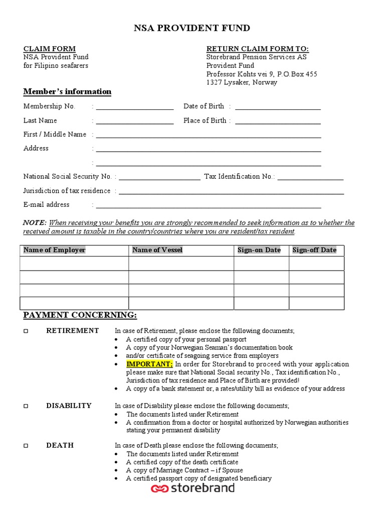 Claim Form NSA Provident Fund 2018 GDPR | PDF | Identity Document ...