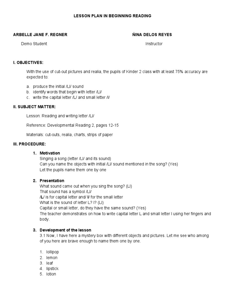 Lesson Plan in Beginning Reading | PDF | Lesson Plan | Communication
