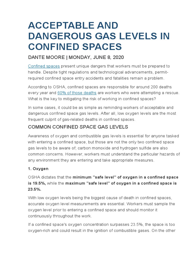 Acceptable and Dangerous Gas Levels in Confined Spaces | PDF ...
