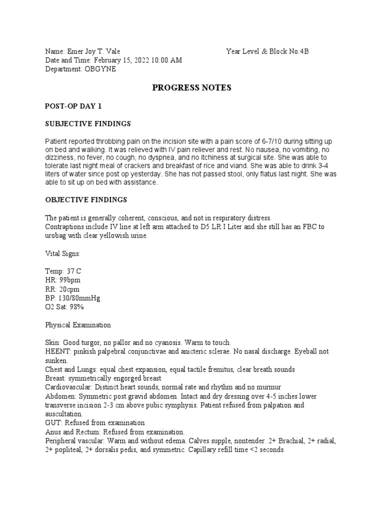 Feb 15, 2022 Vale, Emer Joy Progress Note | PDF | Diabetes | Childbirth