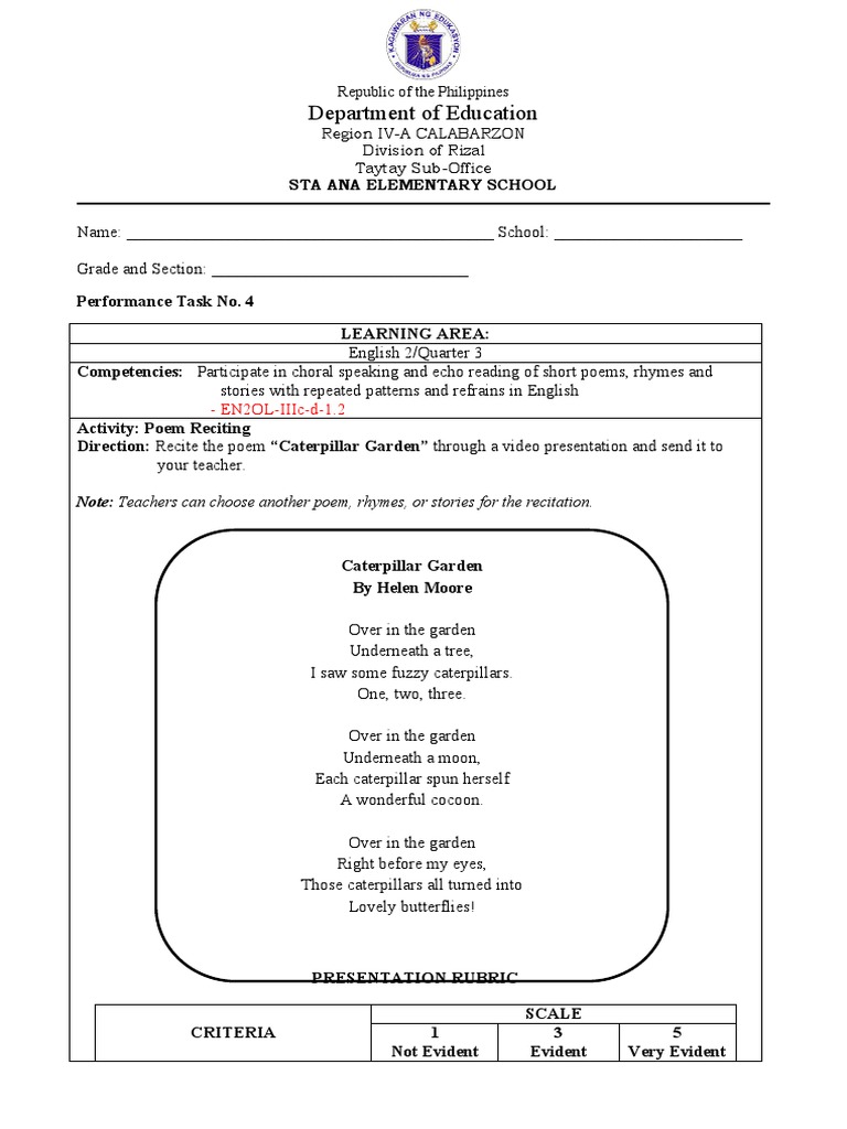Department of Education: - En2Ol-Iiic-D-1.2 | PDF