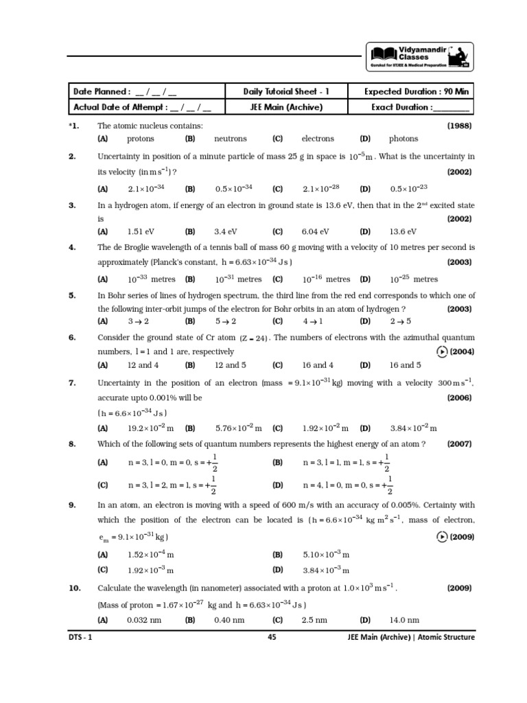 Atomic Structure-DTS-1 Main (Archive) | PDF | Electronvolt | Atoms