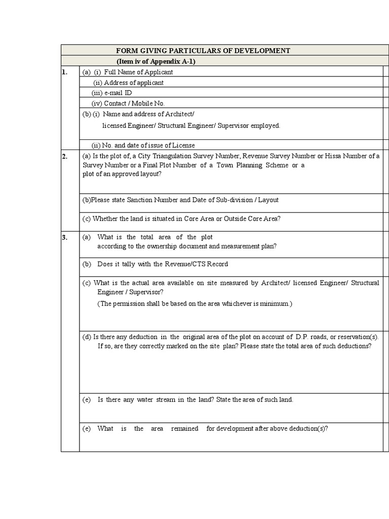 Form Giving Particulars of Development | PDF
