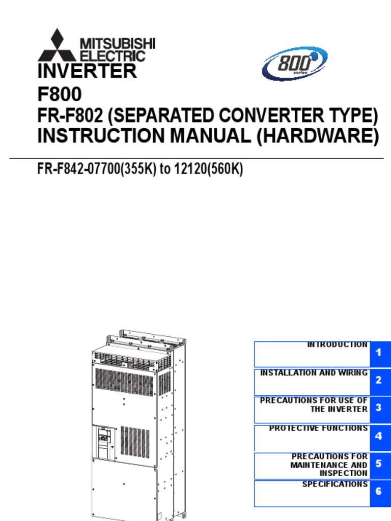 Inverter F800 Instruction Manual (Hardware) : Fr-F802 (Separated ...