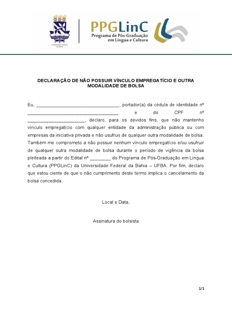 Modelo Declaracao de Nao Possuir Vinculo Empregaticio Ou Outra ... Modelo Declaracao de Nao Possuir Vinculo Empregaticio Ou Outra ...