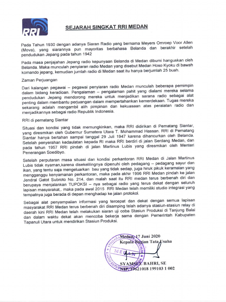 Sejarah Singkat Rri Medan | PDF