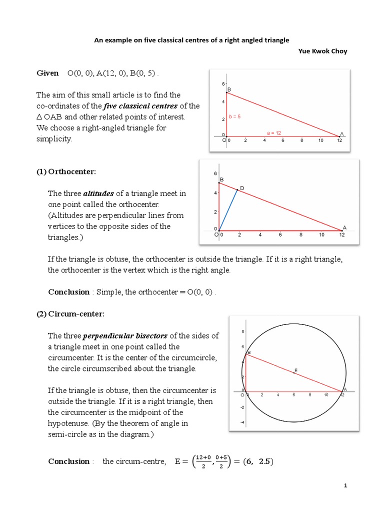 An Example On Five Classical Centres of A Right Angled Triangle | PDF ...