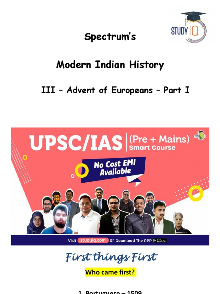 Spectrum Modern Indian History - Advent of Europeans Lecture 3 Part-1 ...