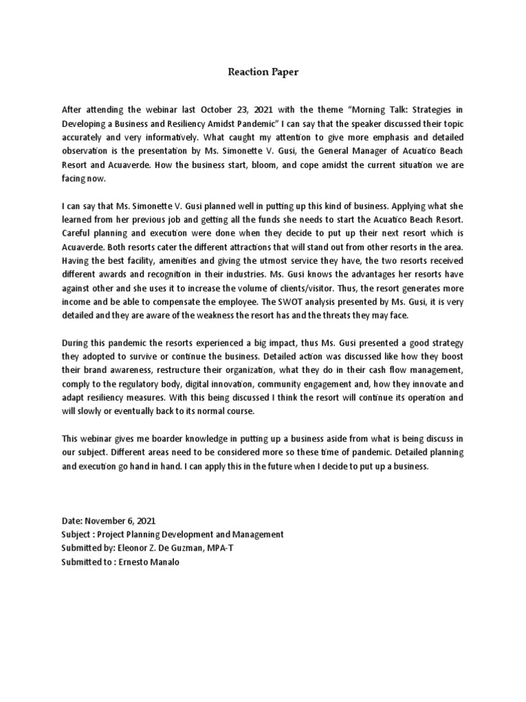 Reaction Paper | PDF | Business | Finance & Money Management